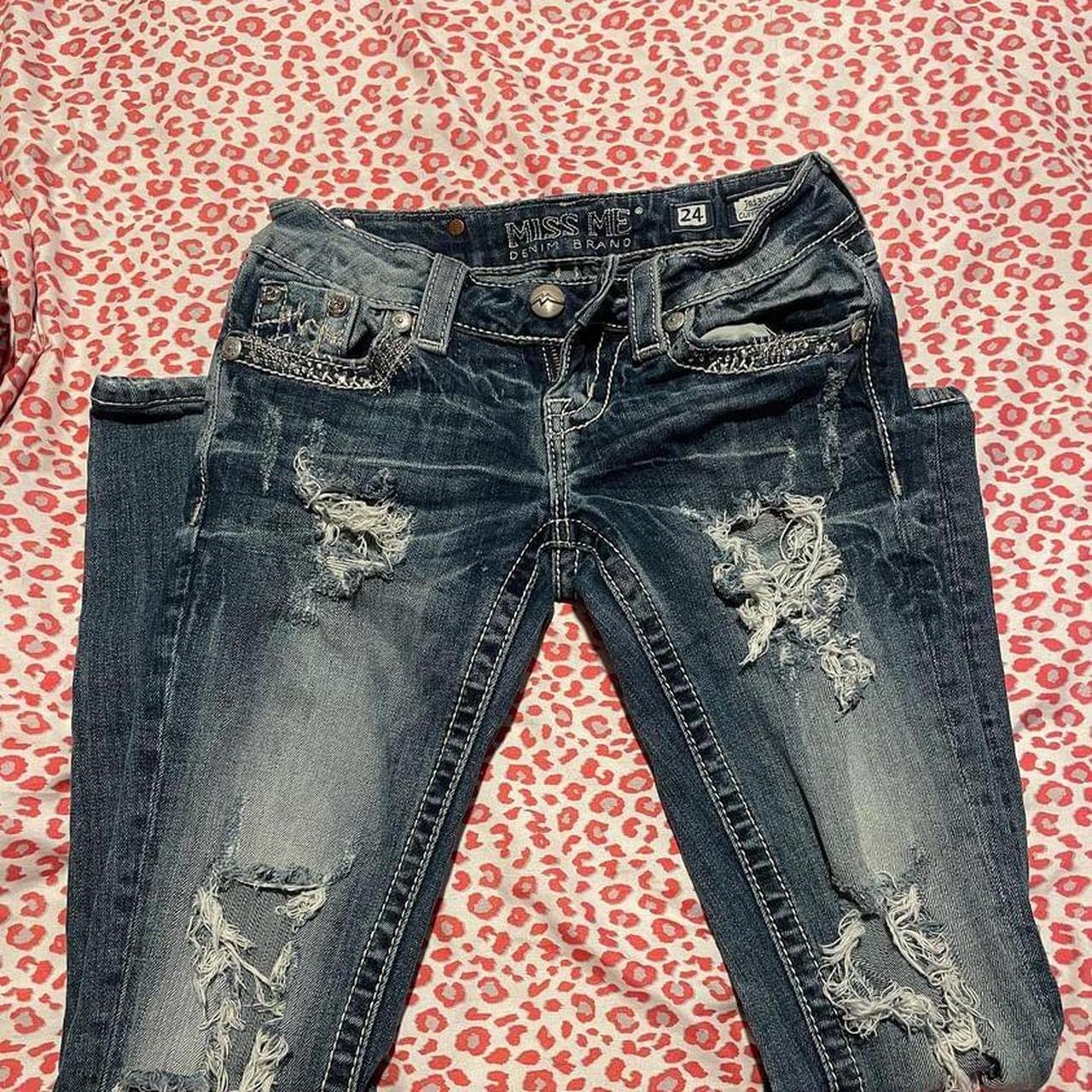 Distressed low rise miss me jeans 12" waist, size 24 - Depop