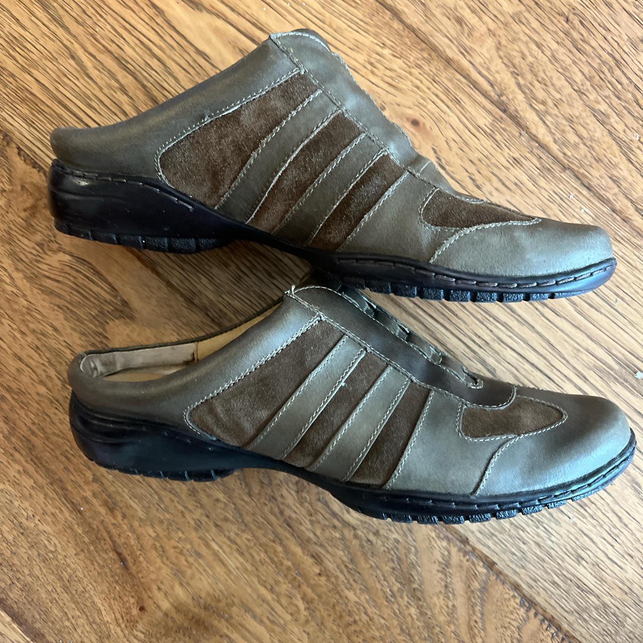 GNW Brown and Leather Suede Slides Size 8... - Depop