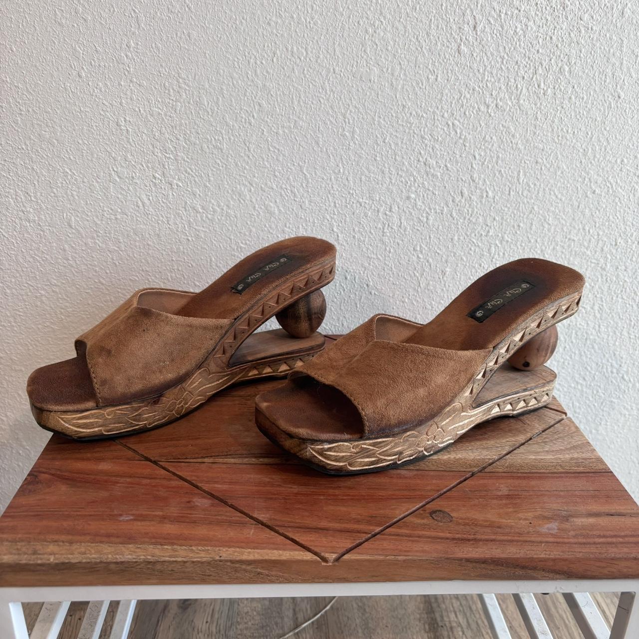 Vintage CHA CHA 1960s Wood Carved Wedge Sandals... - Depop