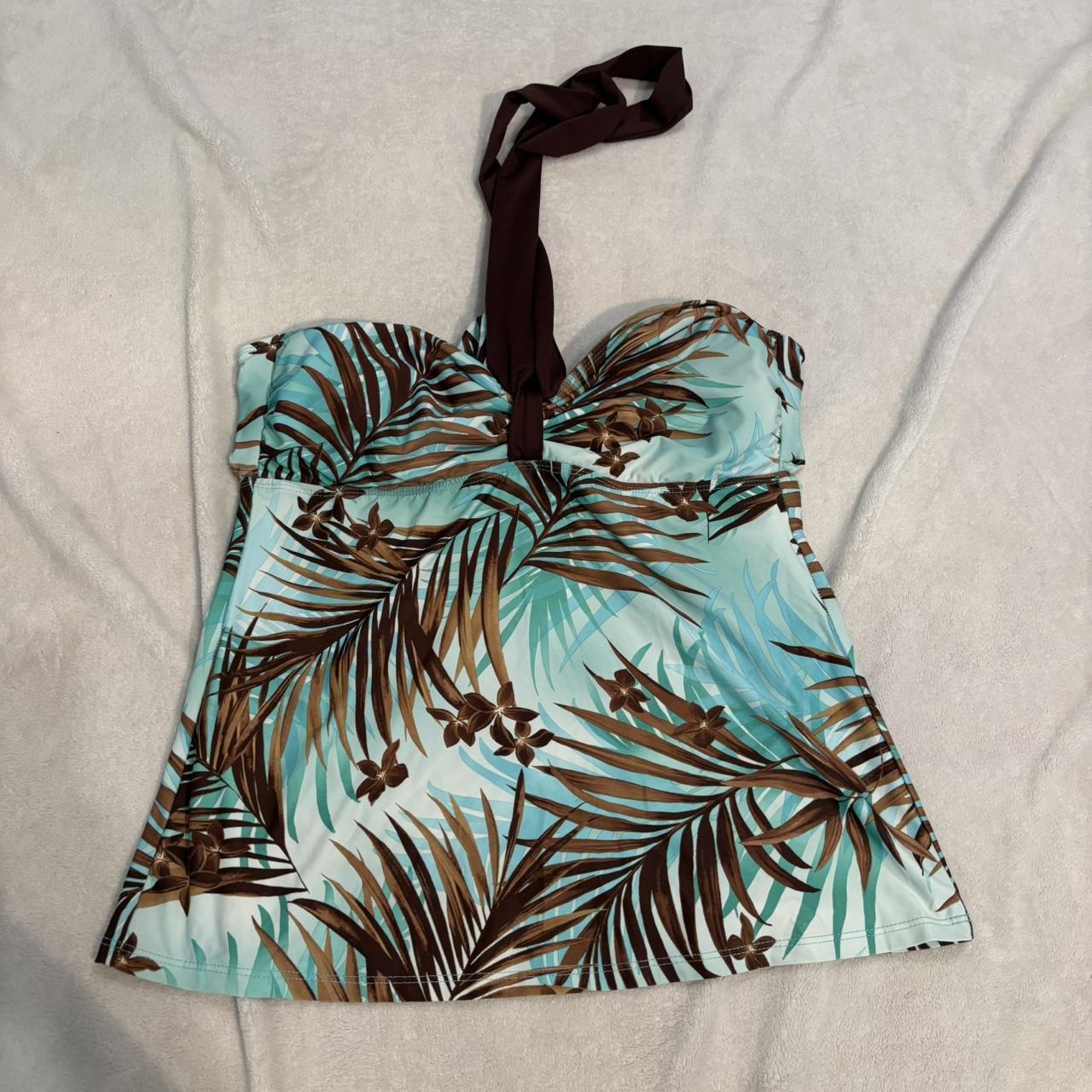 Vintage y2k Athena Tropical Blue Halter Tankini Top... | Depop