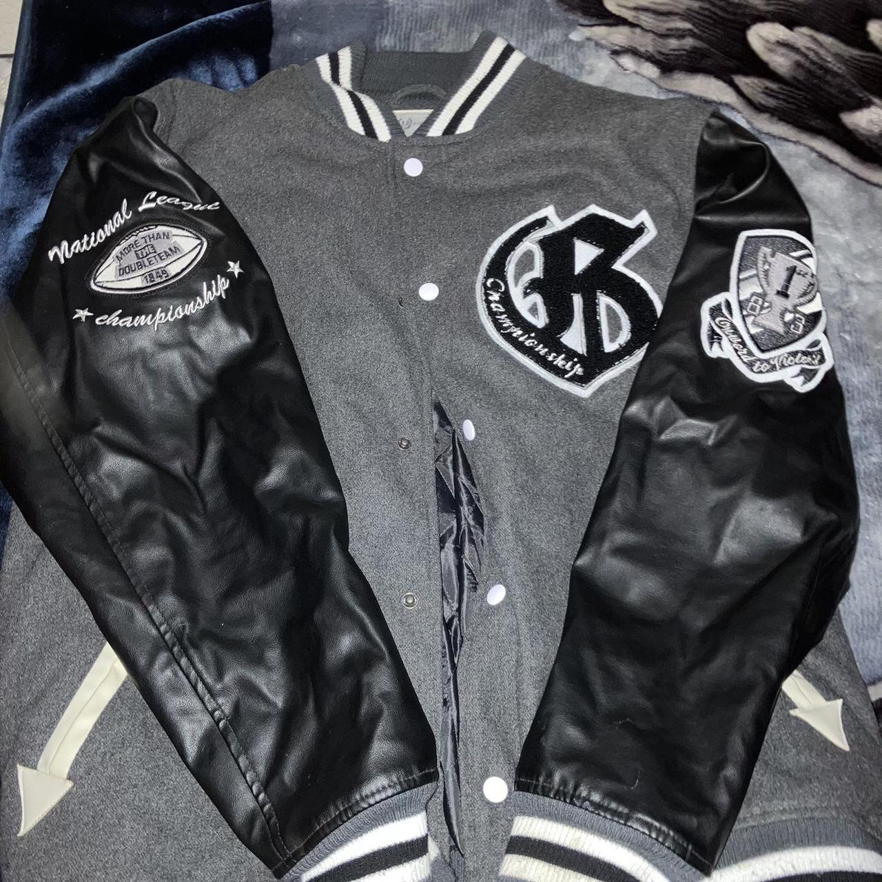 barely worn leather varsity jacket - Depop