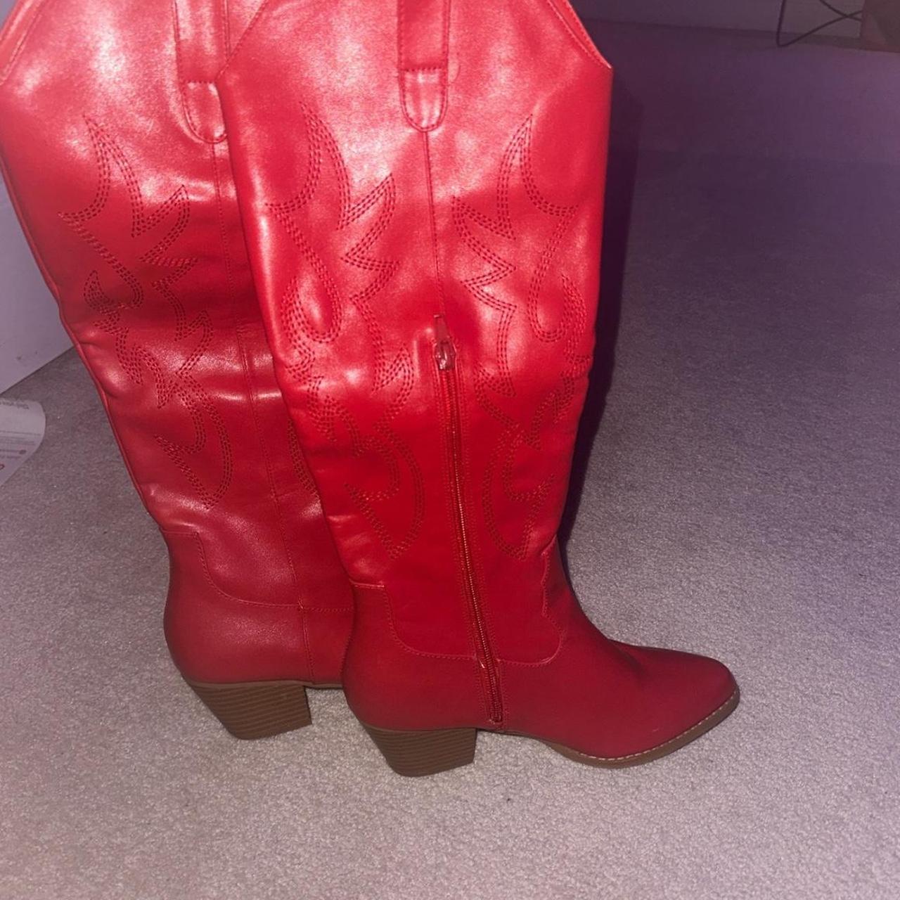 super cute red cowboy ankle boots, worn once.... - Depop