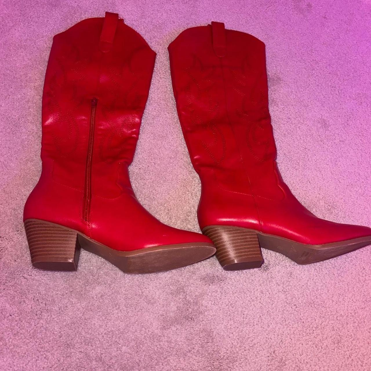 super cute red cowboy ankle boots, worn once.... - Depop