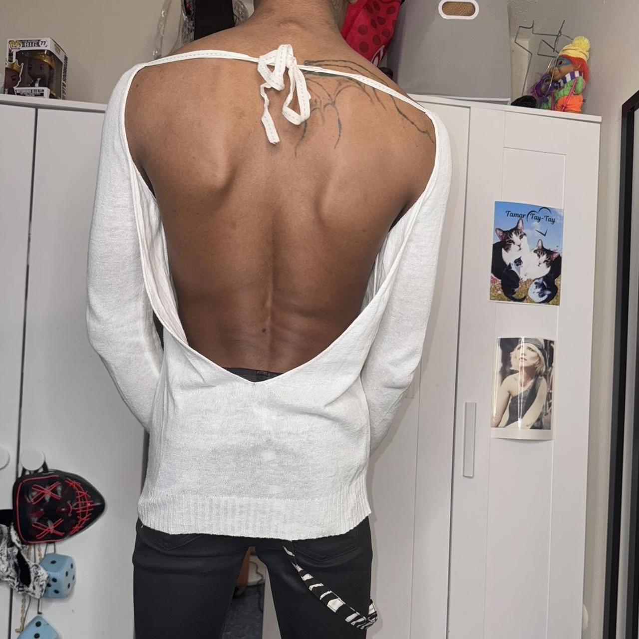 Vintage Sisley Italy open back linen top has tiny... | Depop