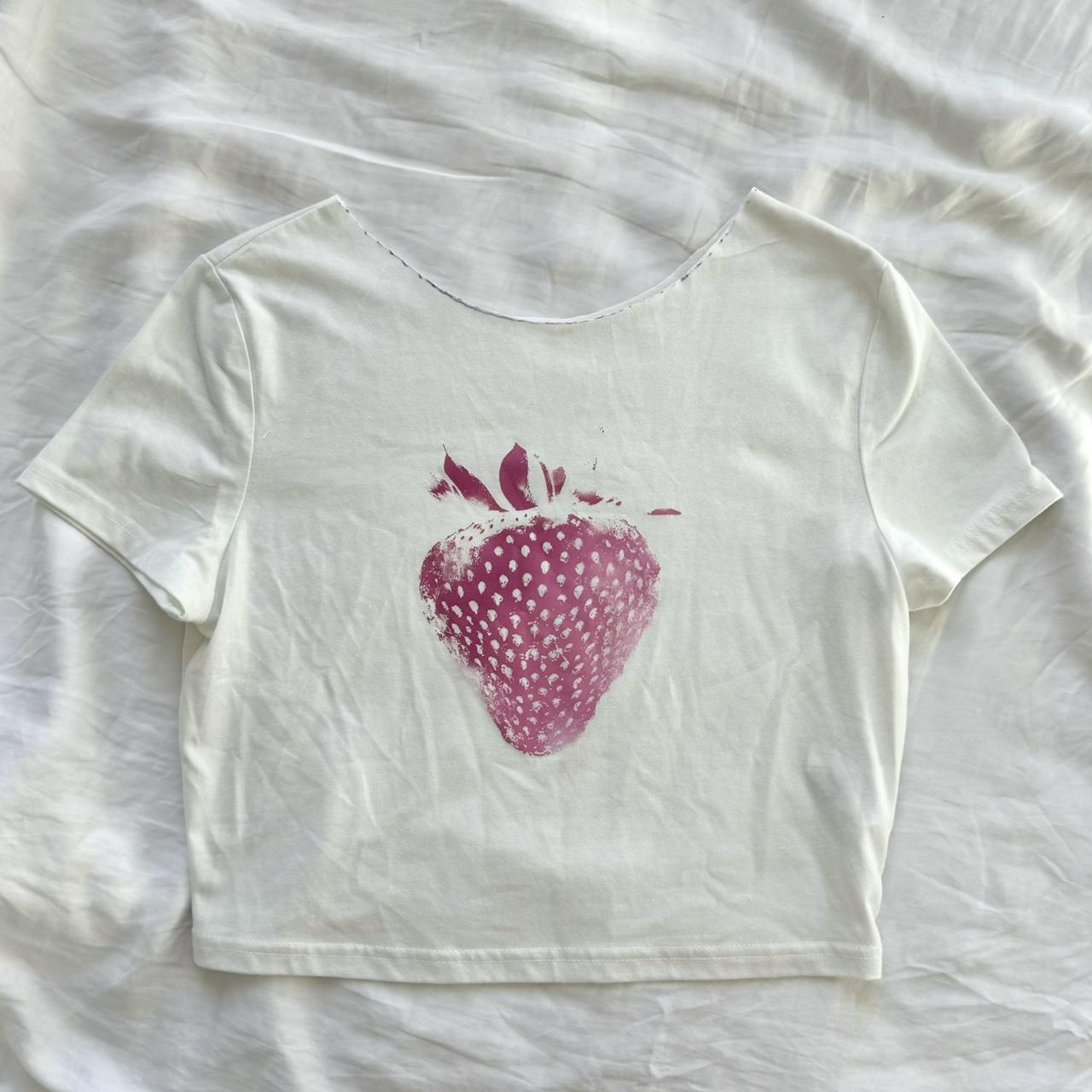 Pink strawberry printed top Size s/m - Depop