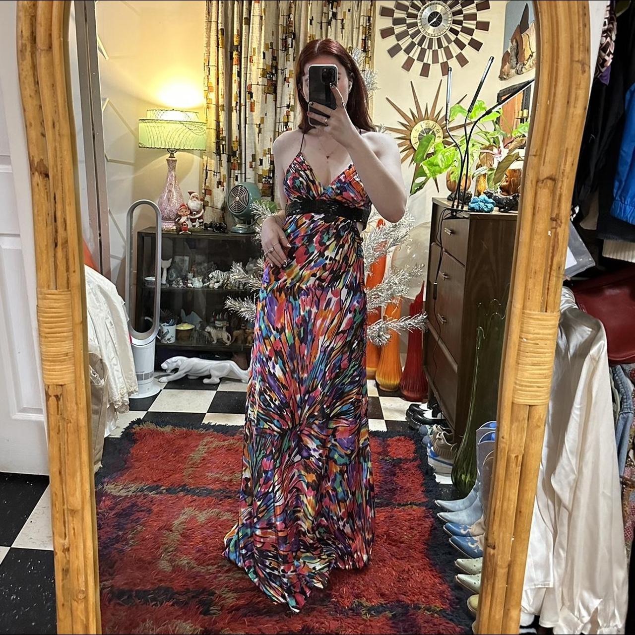 Y2k b darlin multi color maxi pro dress 5/6 beaded... - Depop