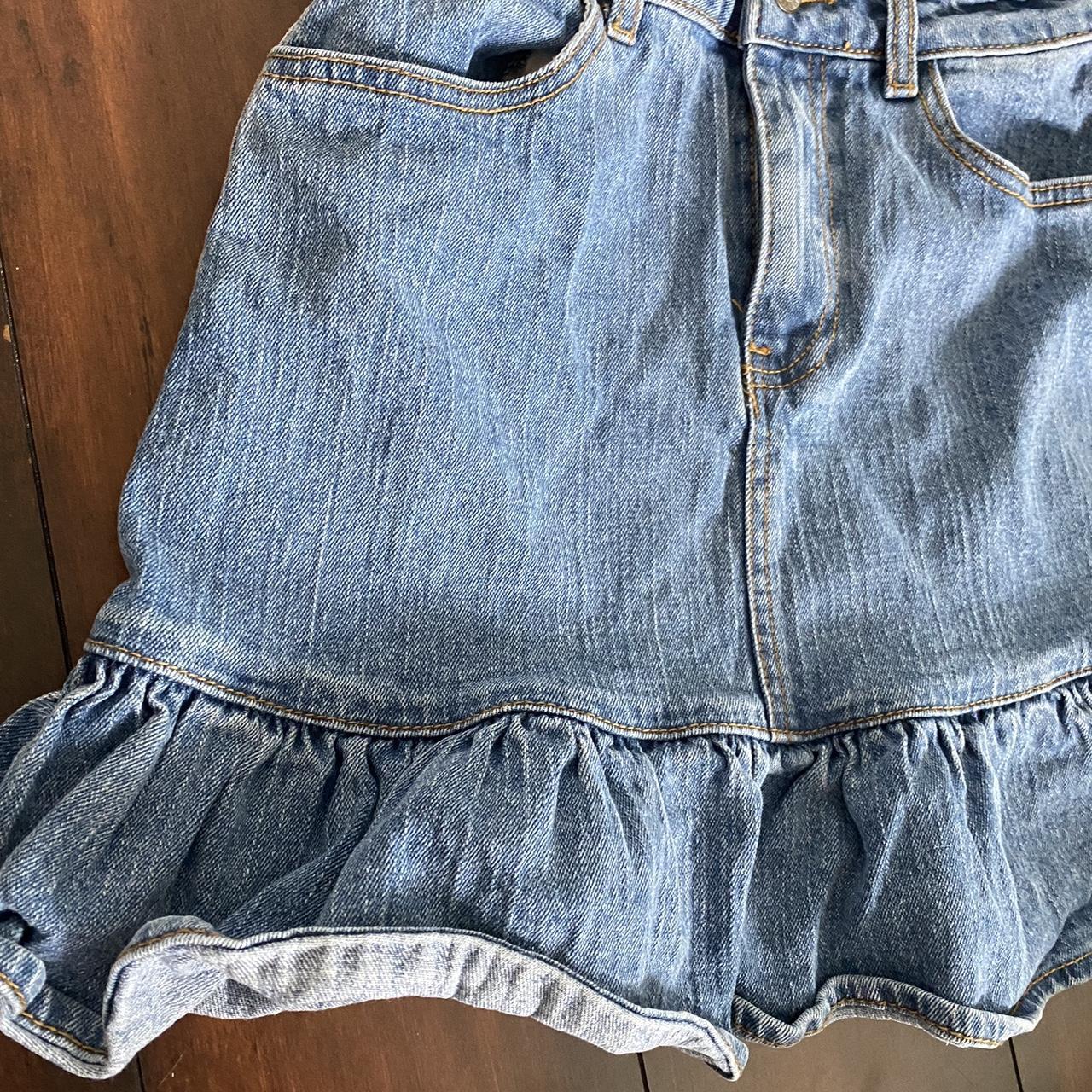 Blue denim skirt with ruffles on the bottom #skirts... - Depop