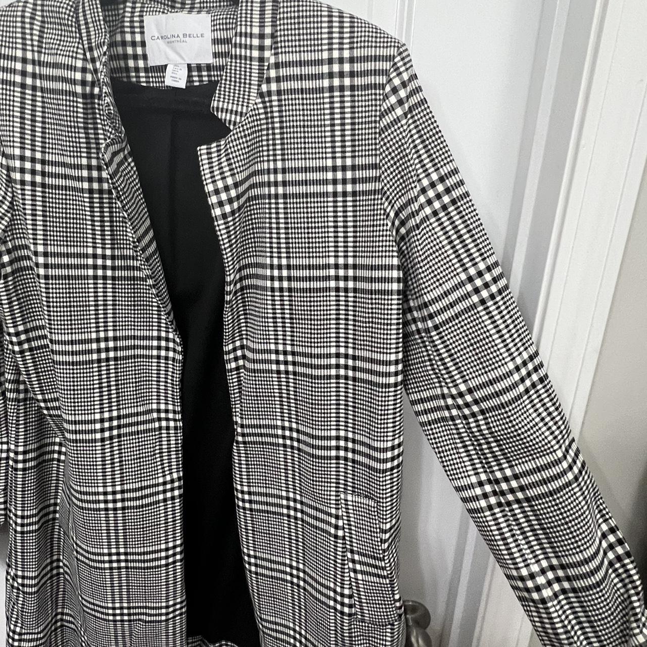 Black and white checkered long coat Great for work... - Depop