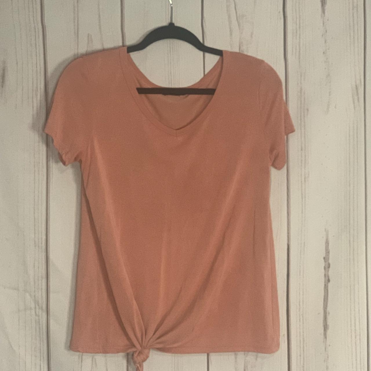 flowy pink/peach shirt with tie in front, fits like... - Depop