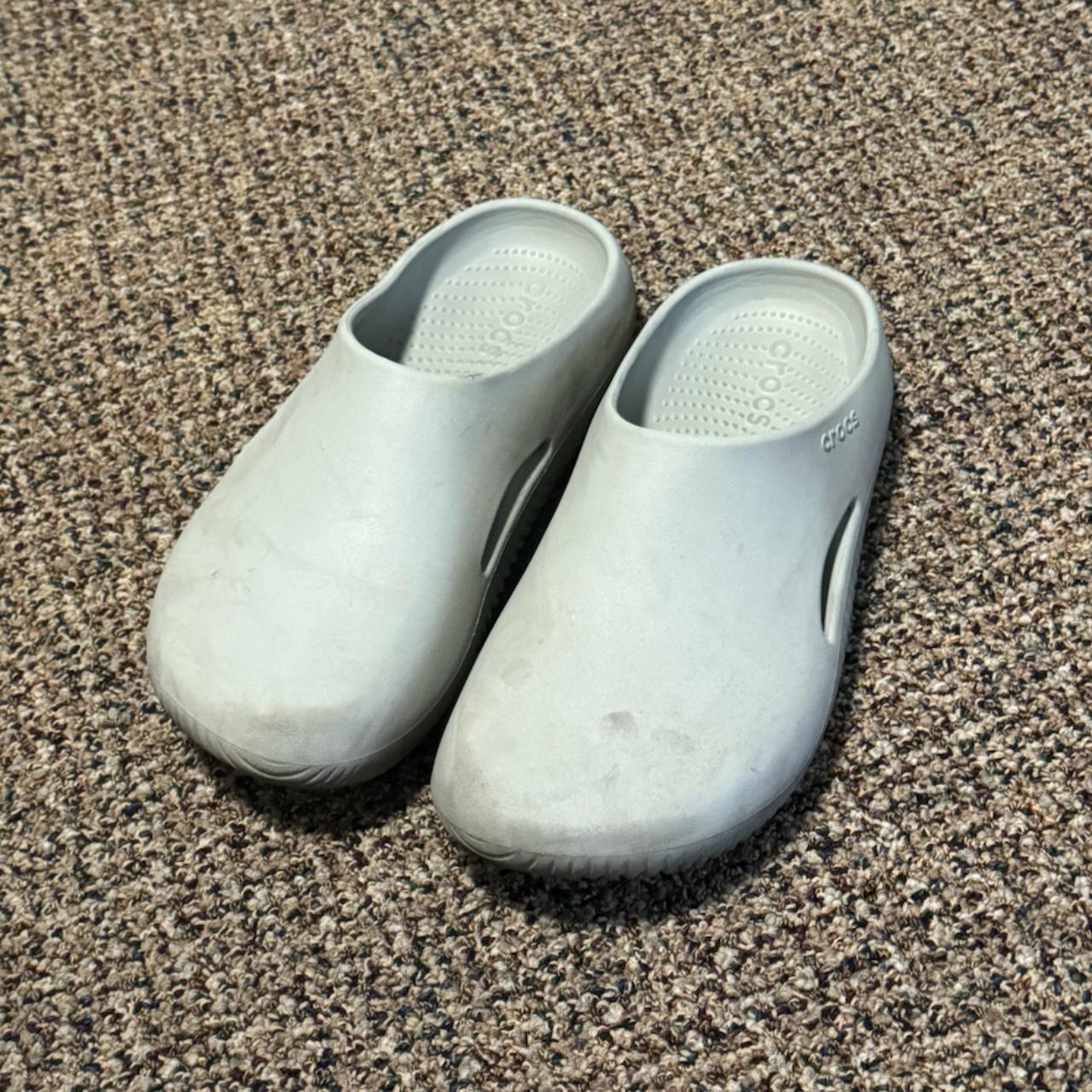 Gray Crocs Used #crocs #gray #slippers #outdoors... - Depop
