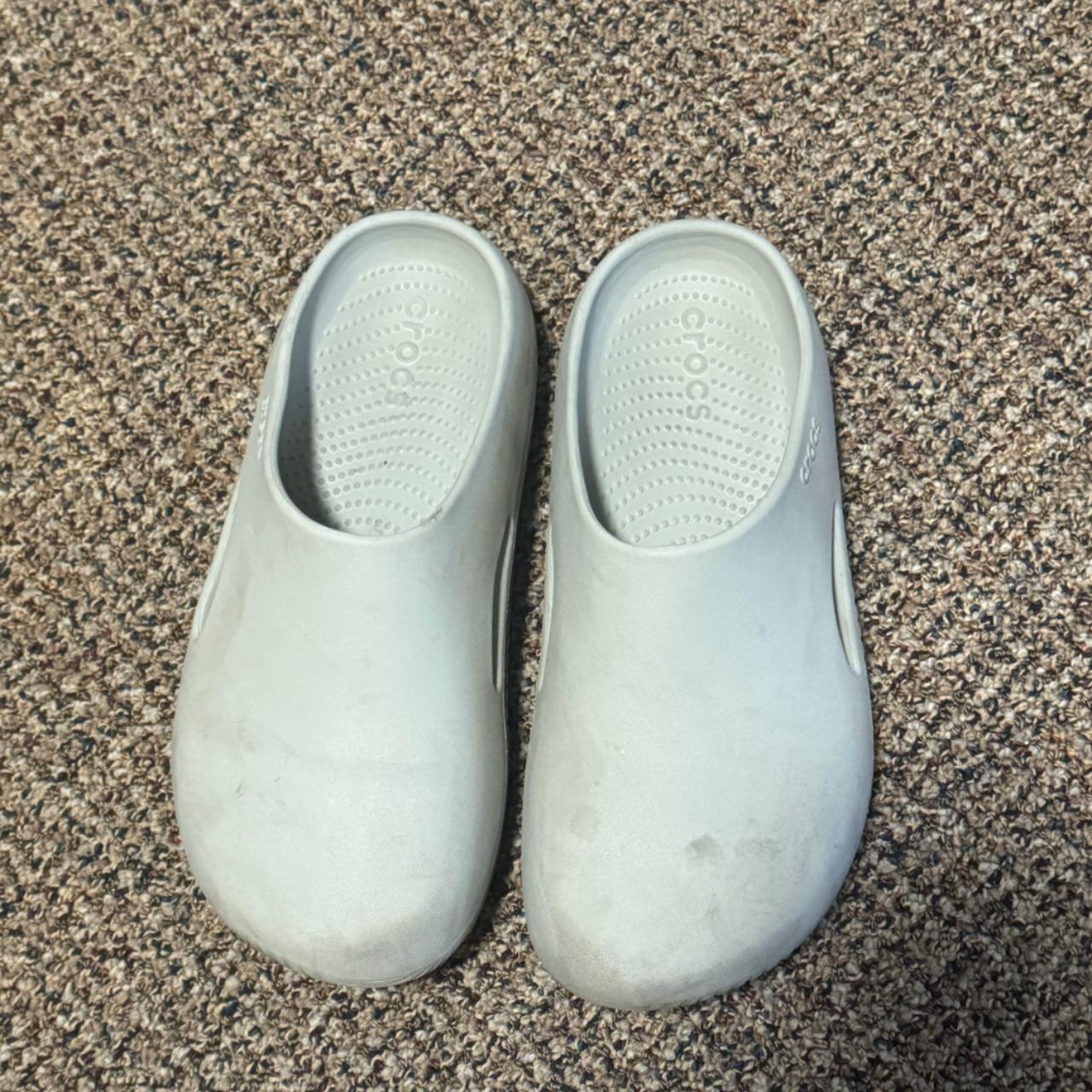 Gray Crocs Used #crocs #gray #slippers #outdoors... - Depop