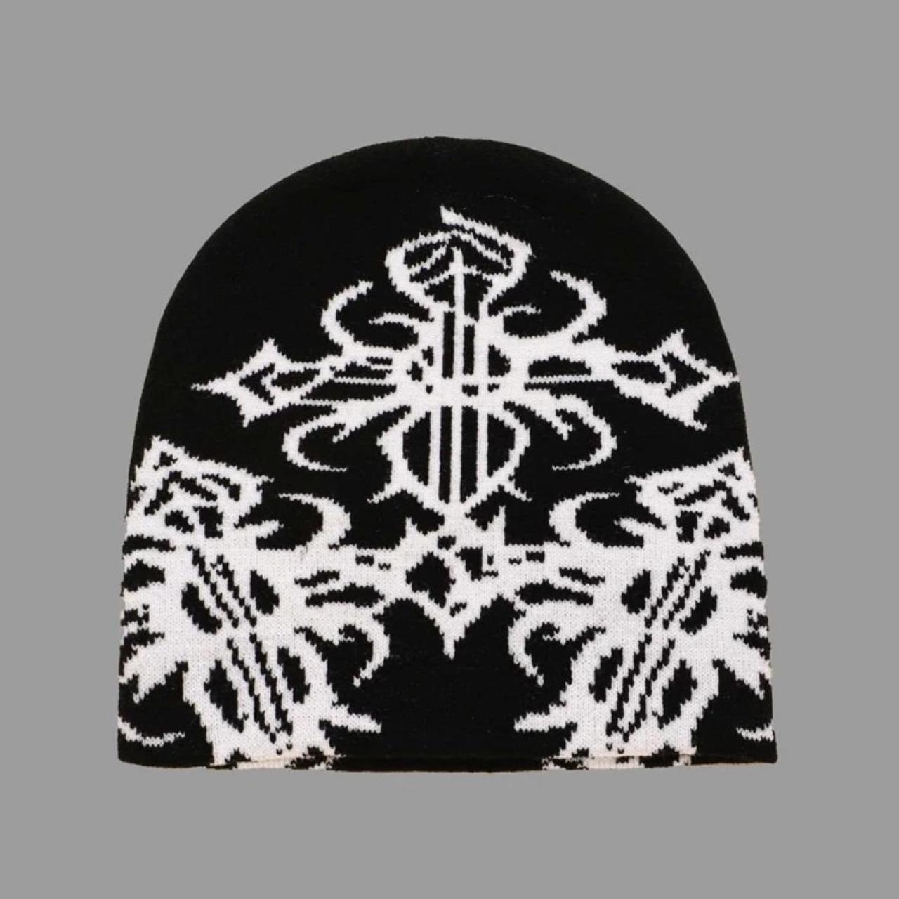 Cybercigilism design black and white beanie #goth... - Depop