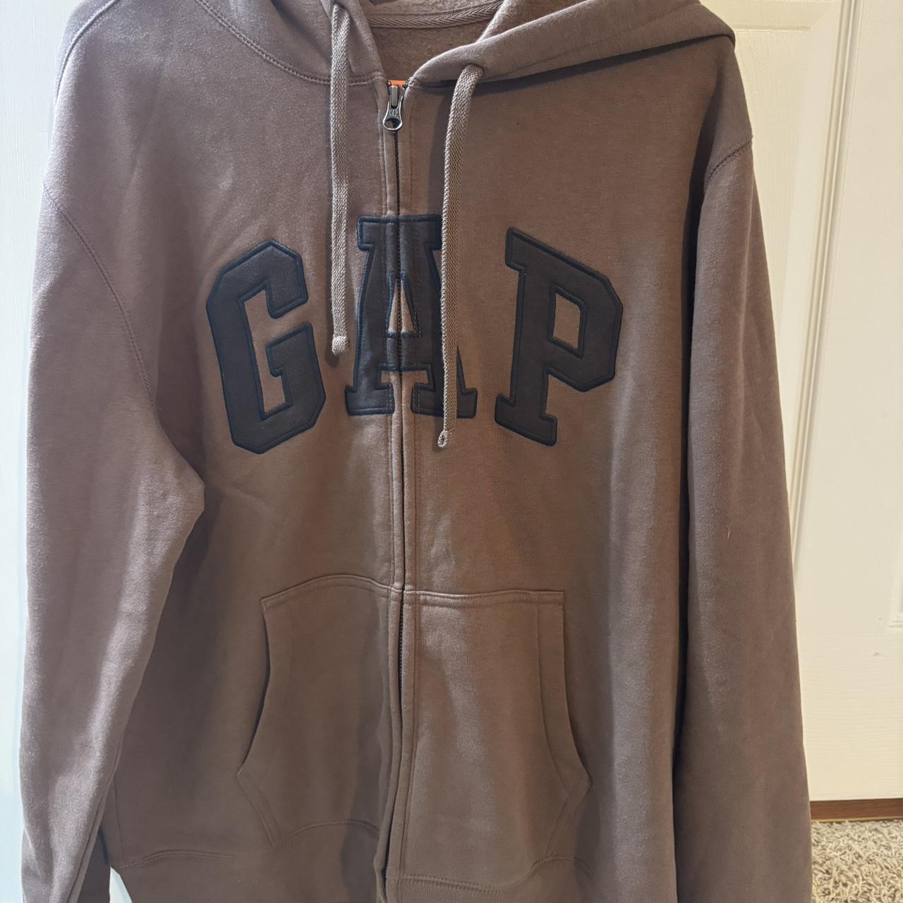 Brown Gap Zip Up Hoodie Depop