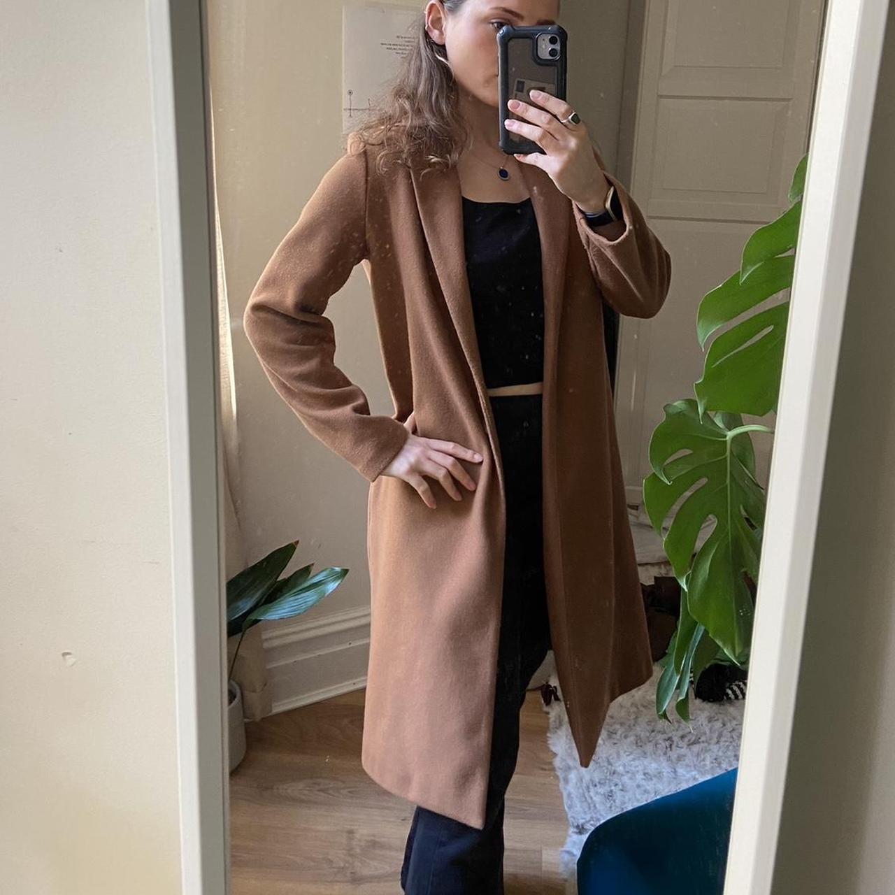 Minimalist light brown duster coat jacket from Zara... - Depop