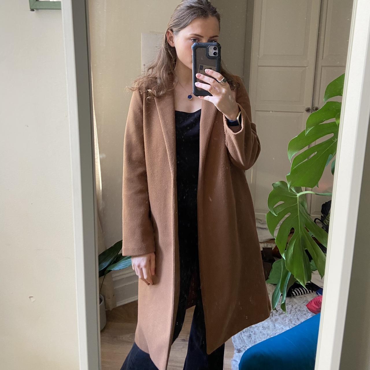 Minimalist light brown duster coat jacket from Zara... - Depop