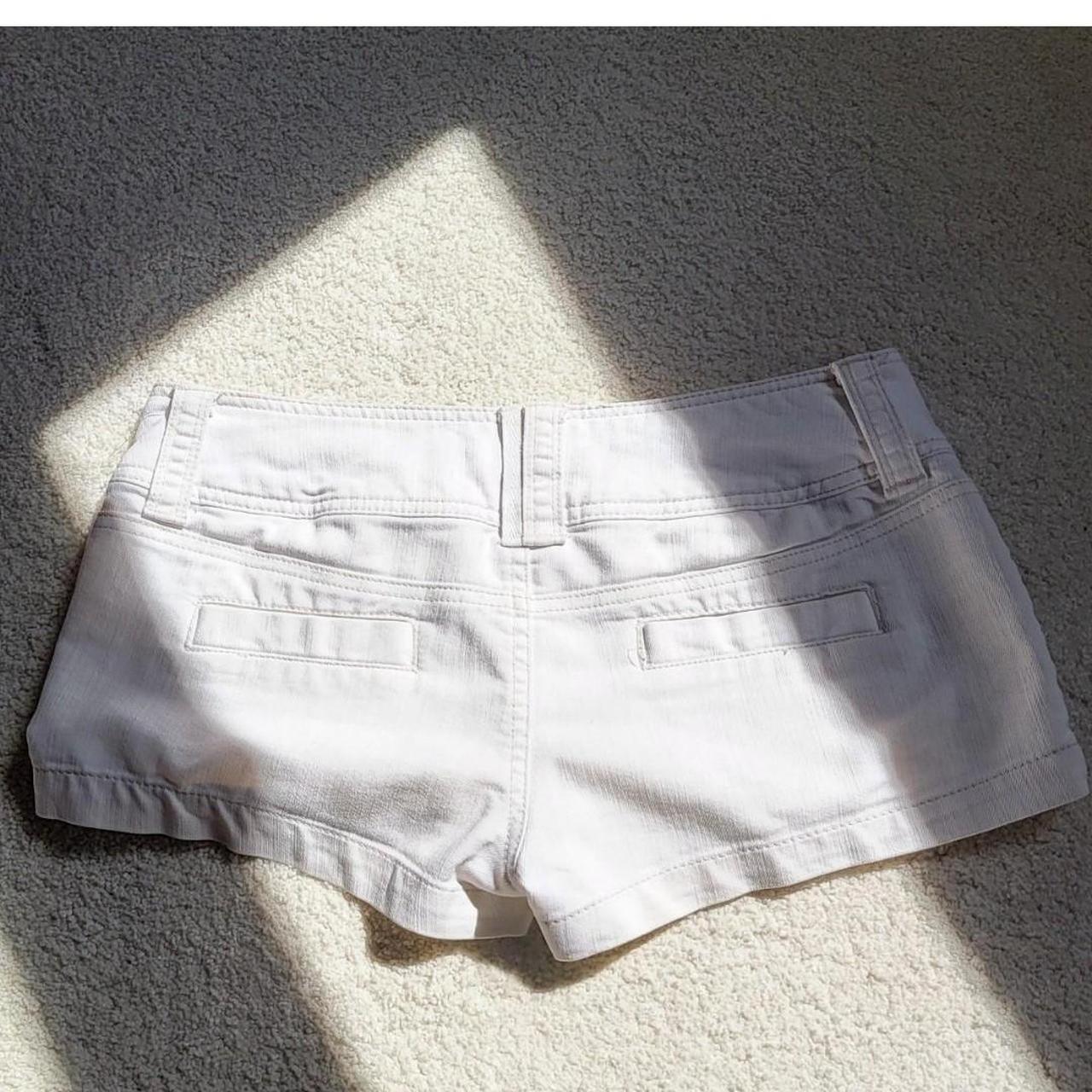 2000s low rise white mini short shorts Fits like a... - Depop