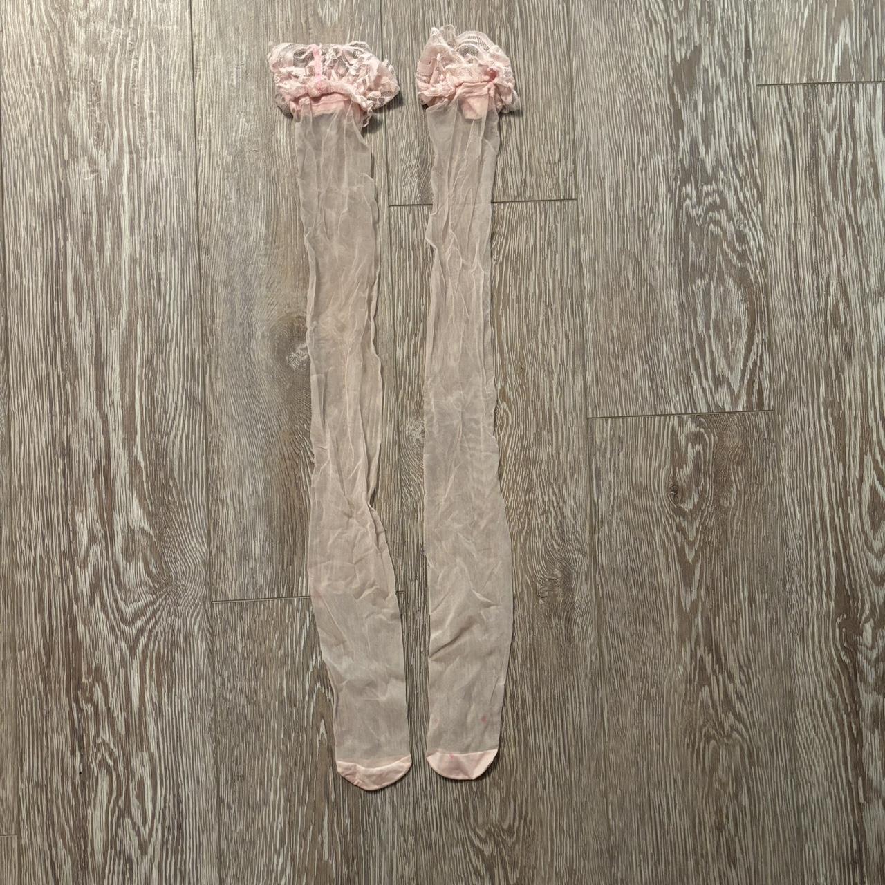 Sheer light pink lace thigh highs panty hose 🎀💘🌸... - Depop