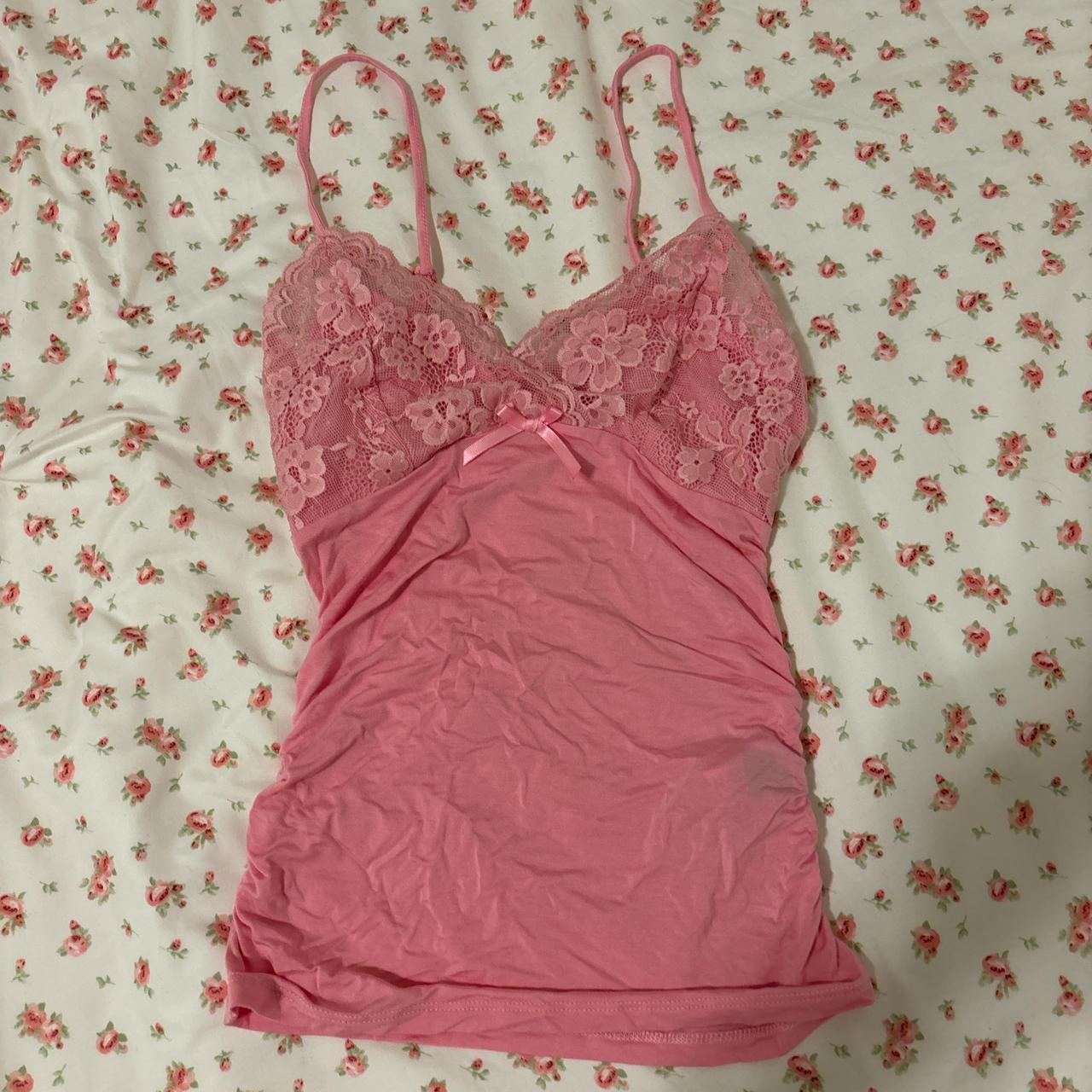 pink frilly lace top sleepwear - Depop