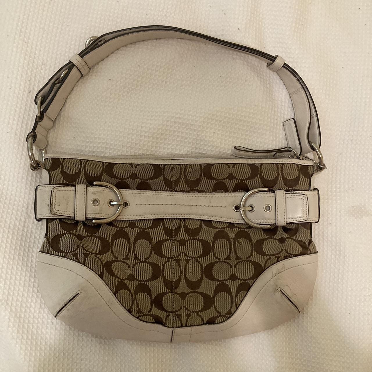 Brown and white coach bag!🤎 Repop, just don’t use it... - Depop