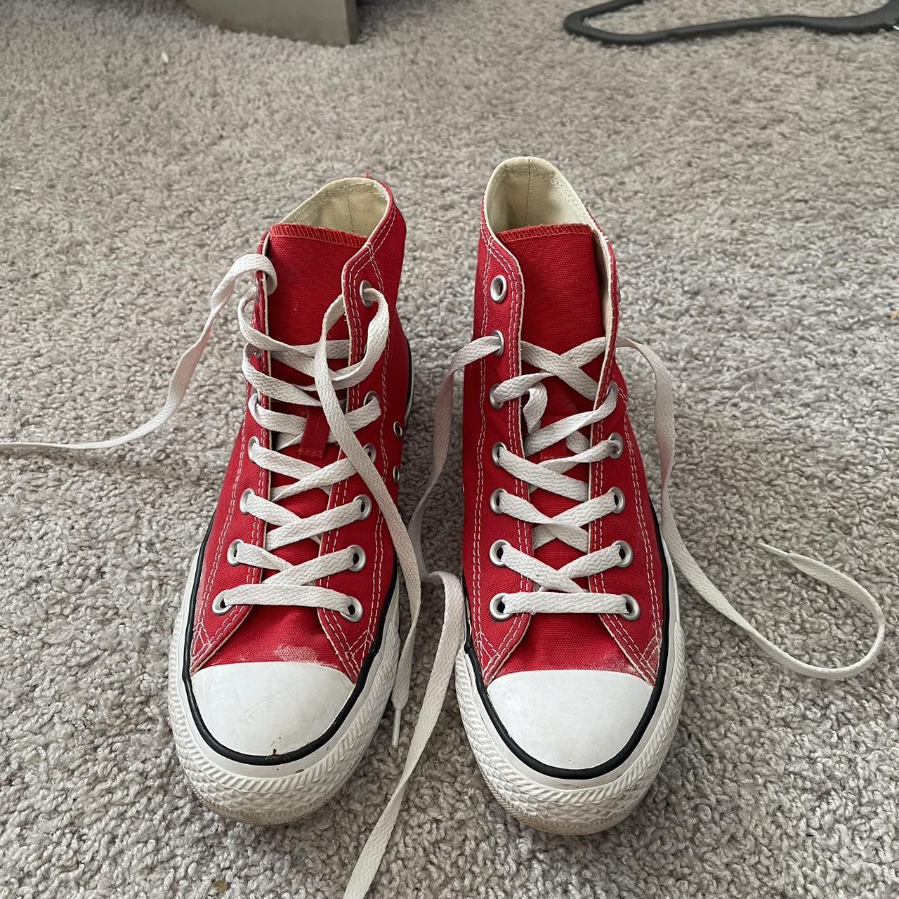 Red high top converse, worn a few times size 8 women’s - Depop