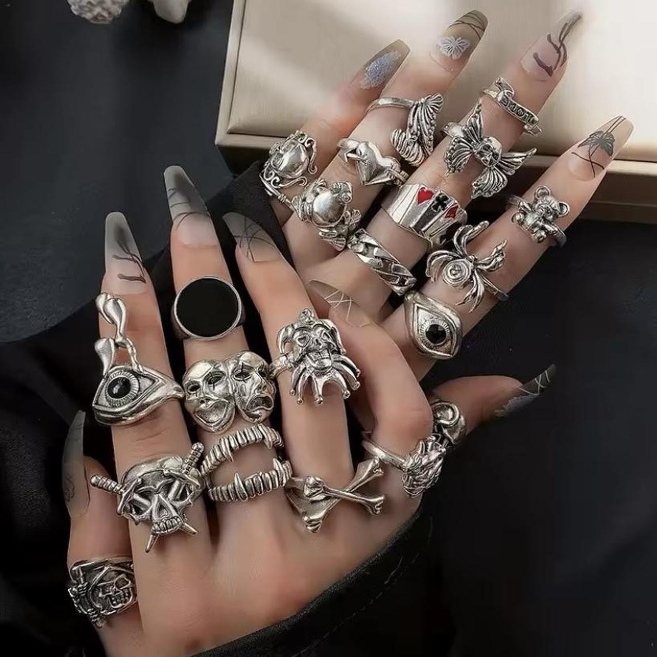 24 pcs gothic goth emo rings set grunge alternative... | Depop