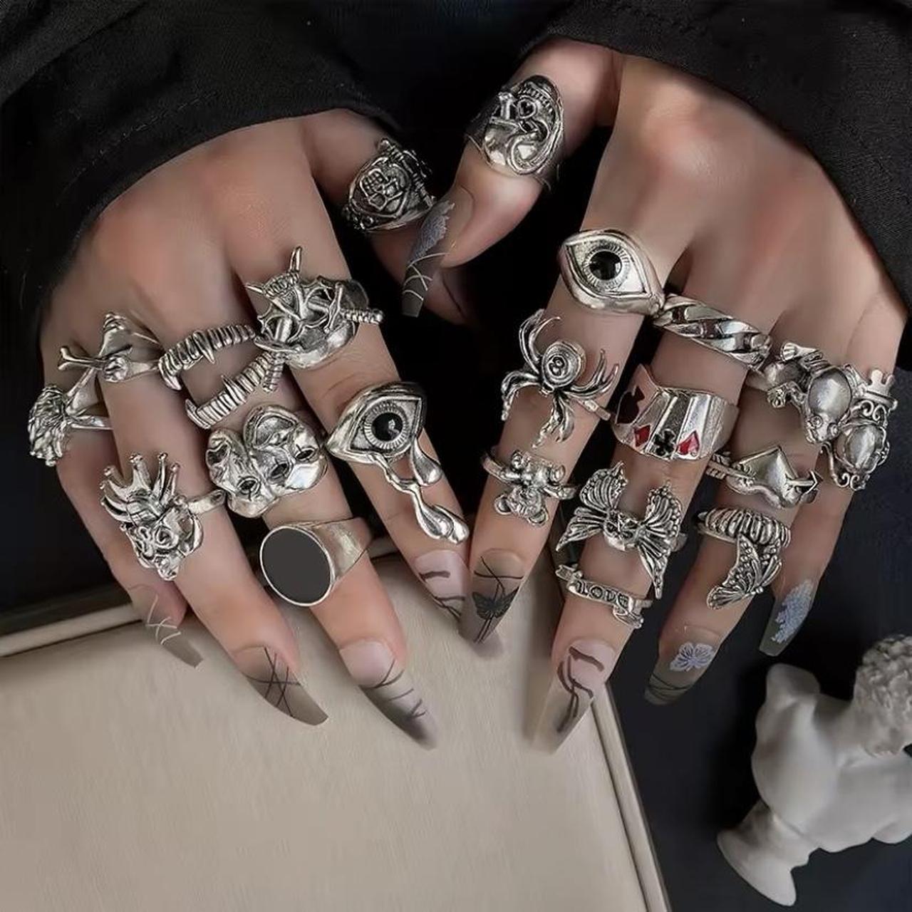 24 pcs gothic goth emo rings set grunge alternative... | Depop