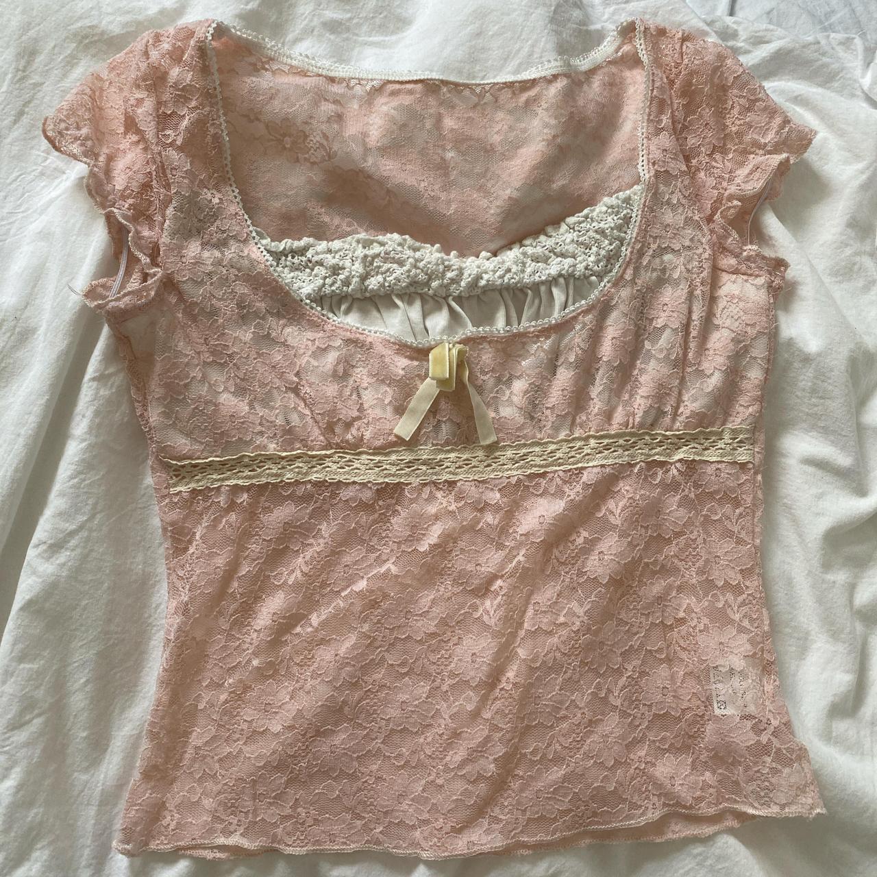 light pink coquette lace top really cute long... - Depop