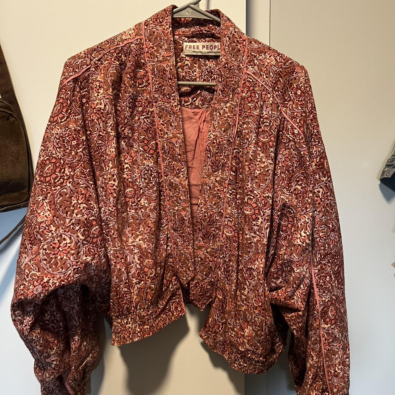 Free People floral cropped jacket in pink and... | Depop