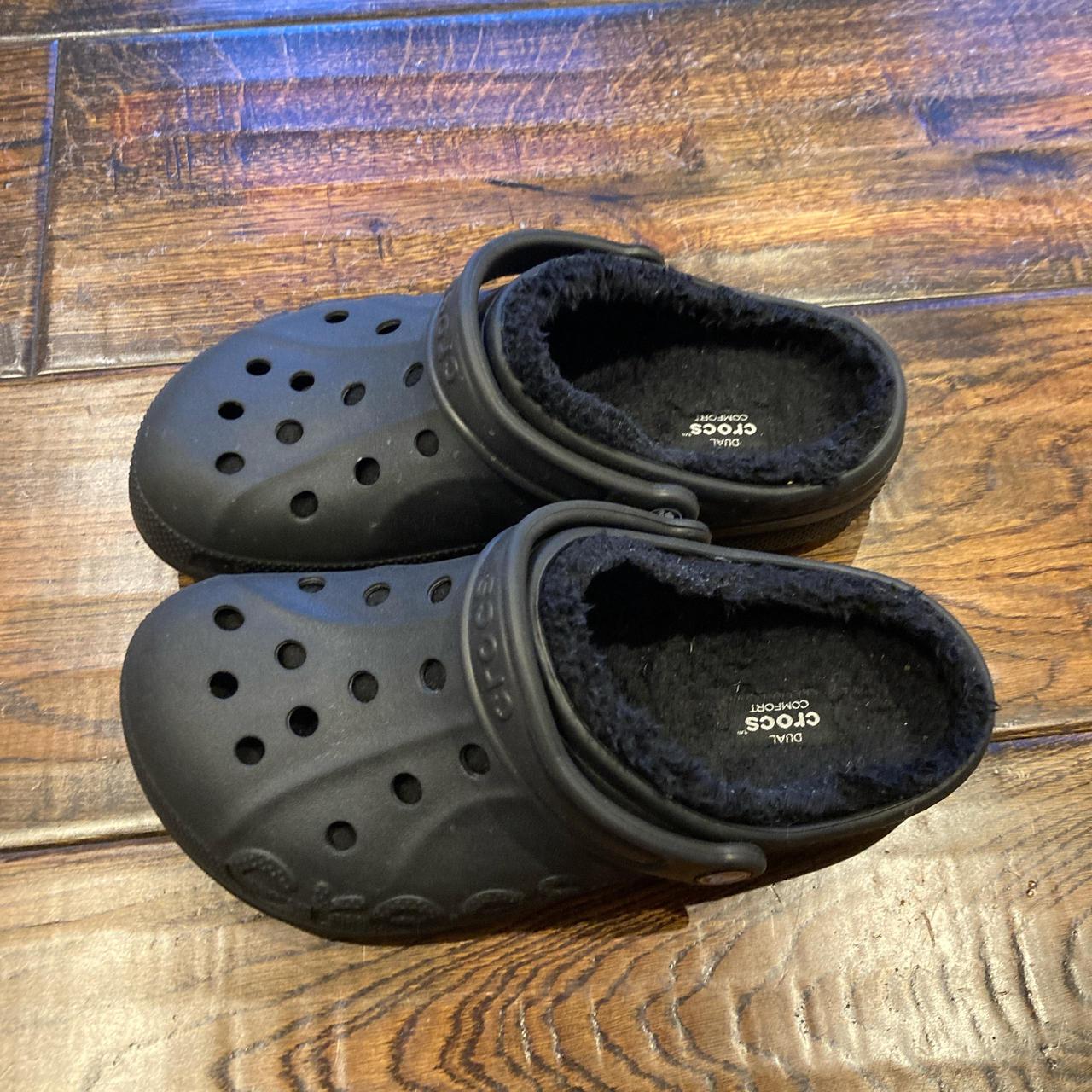 Black fluffy comfort crocs Perfect condition Barely... | Depop