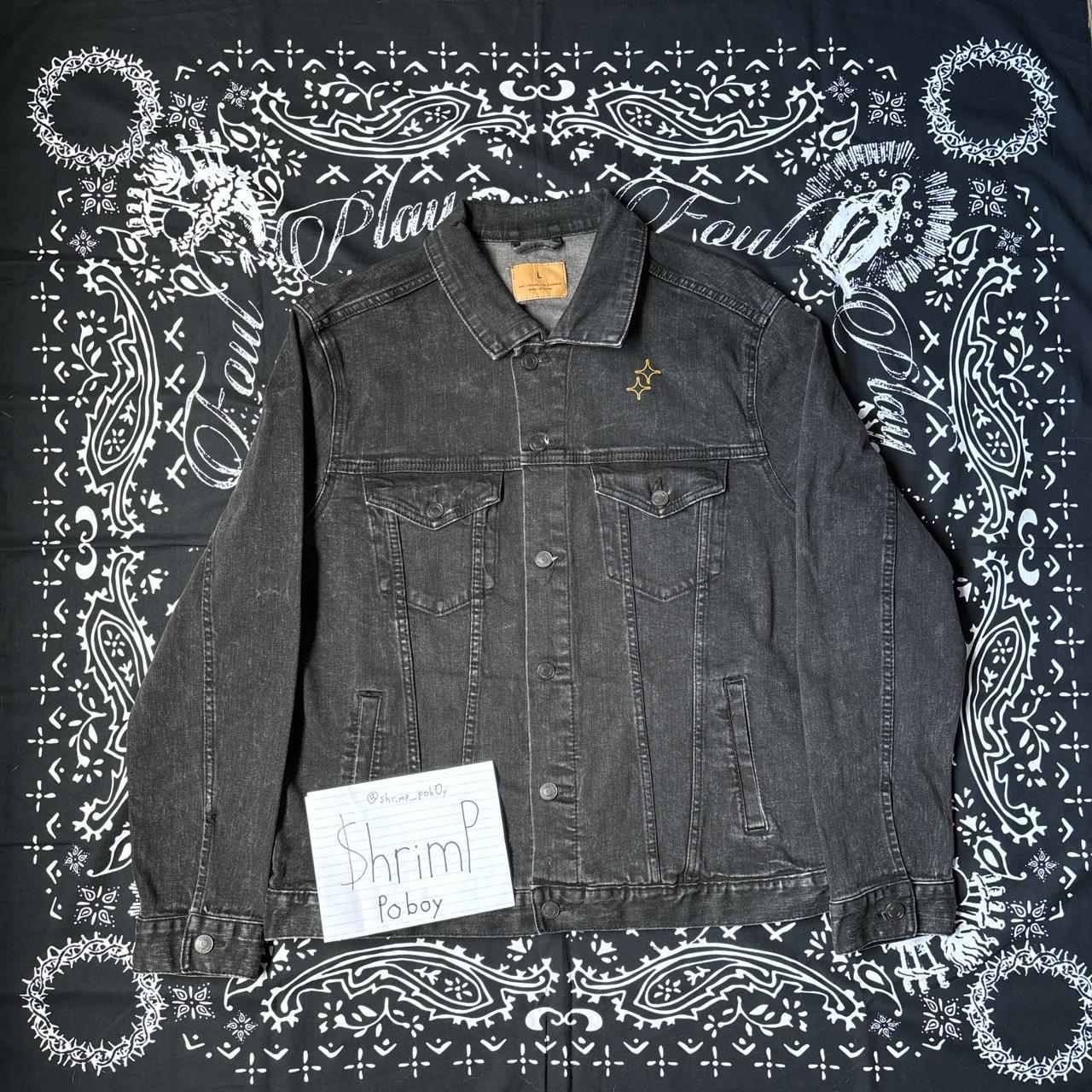 denim jacket embroidered back and front design (dark... - Depop