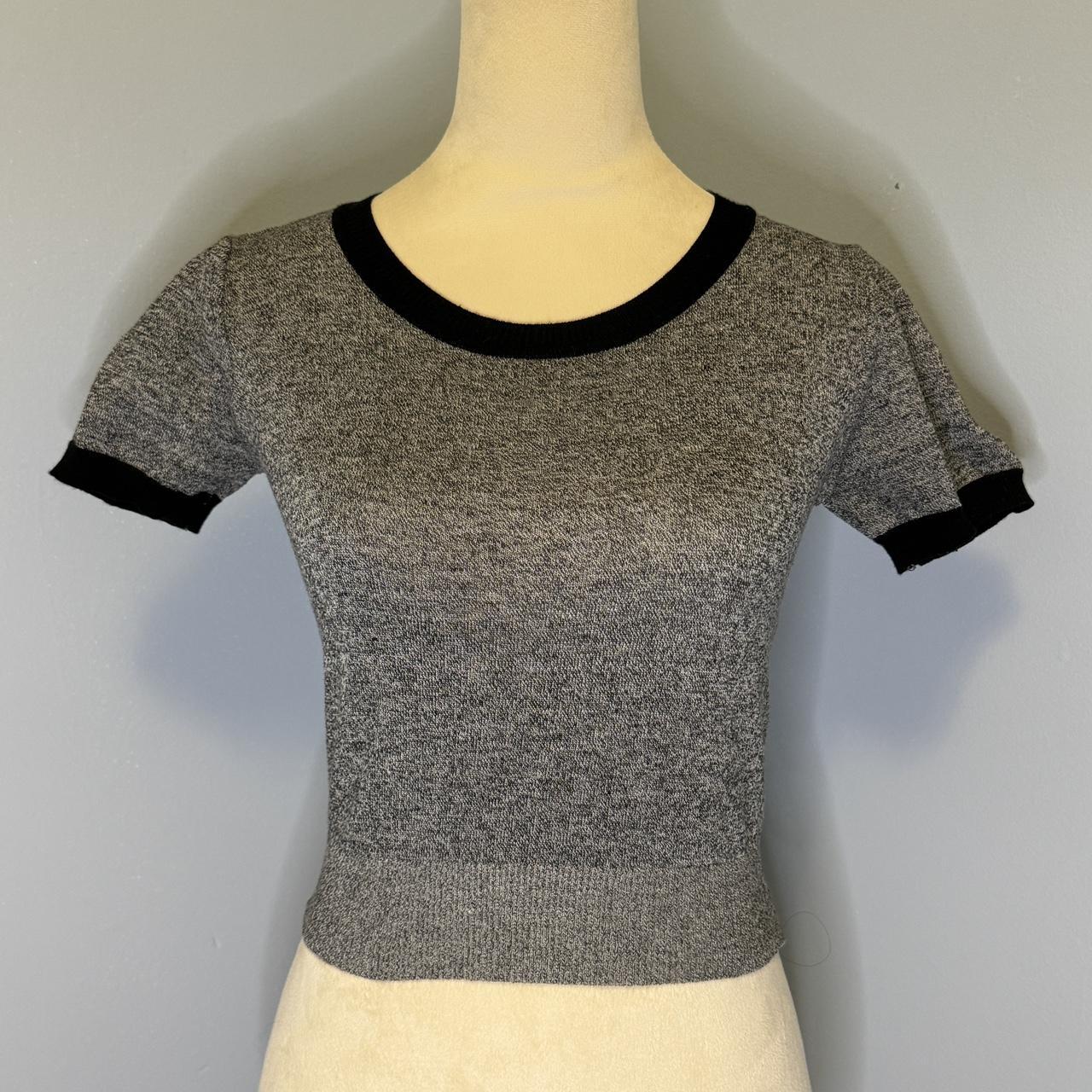 Grey and black short sleeve ringer crop top with a... - Depop
