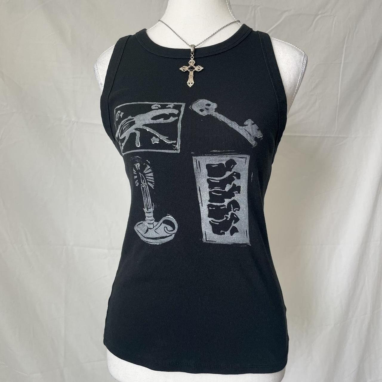 Upcycled tank top with beetle,key, and candle... | Depop