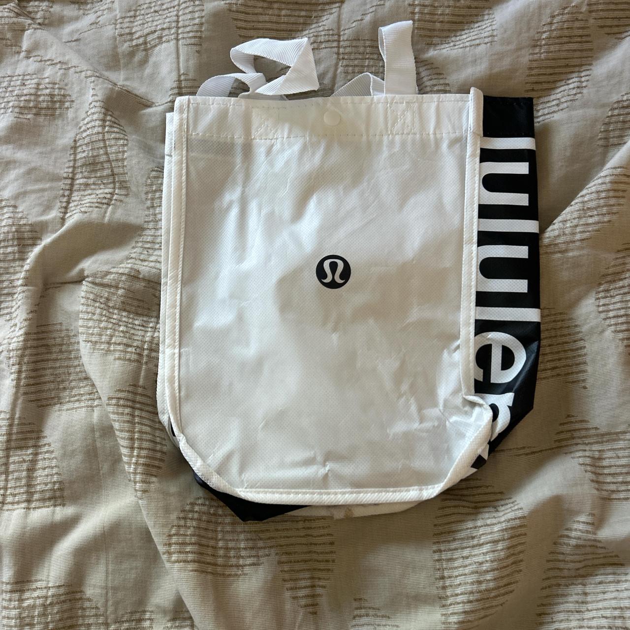 Lululemon white and black reusable tote bag... | Depop
