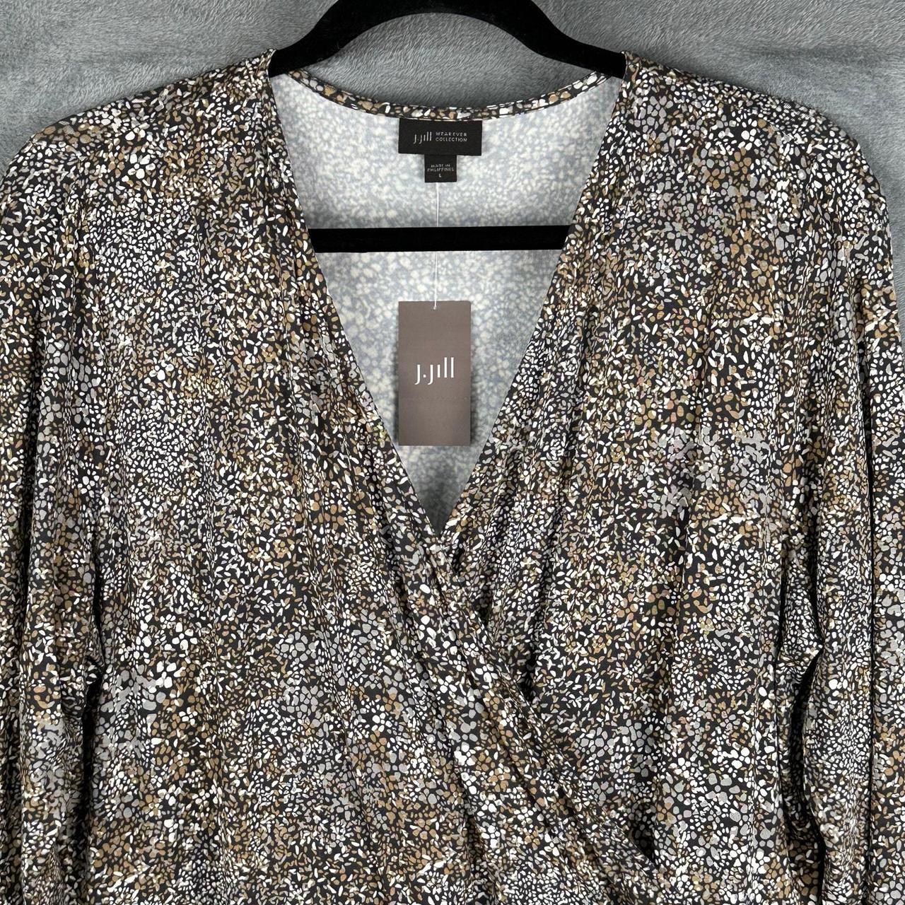 J Jill Top Womens Large Brown Floral Wearever... - Depop