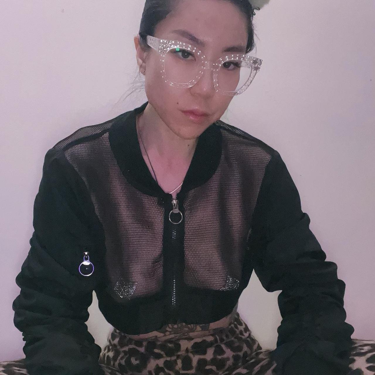 Cropped mesh bomber jacket with ruched sleeves.... - Depop