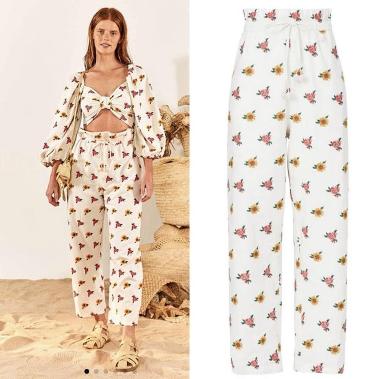 Farm Rio Cross-stitch Paperbag Pants Floral 100%... - Depop