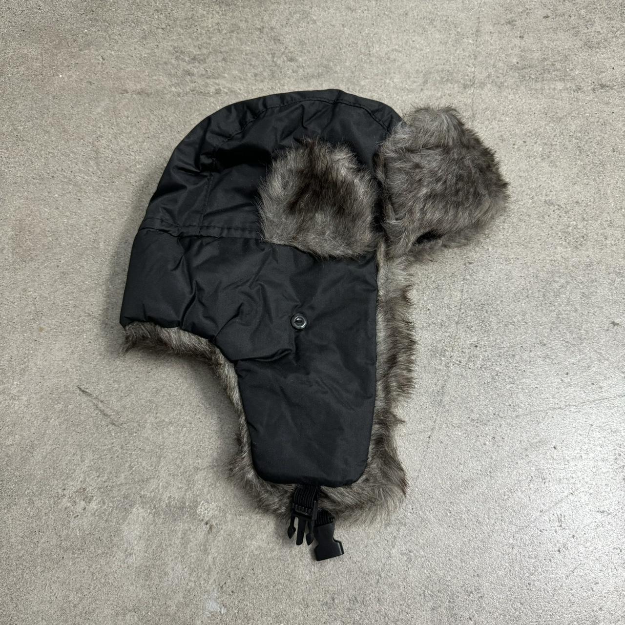 ️ TRAPPER HAT ️ Y2k faux fur trim black trapper hat... - Depop