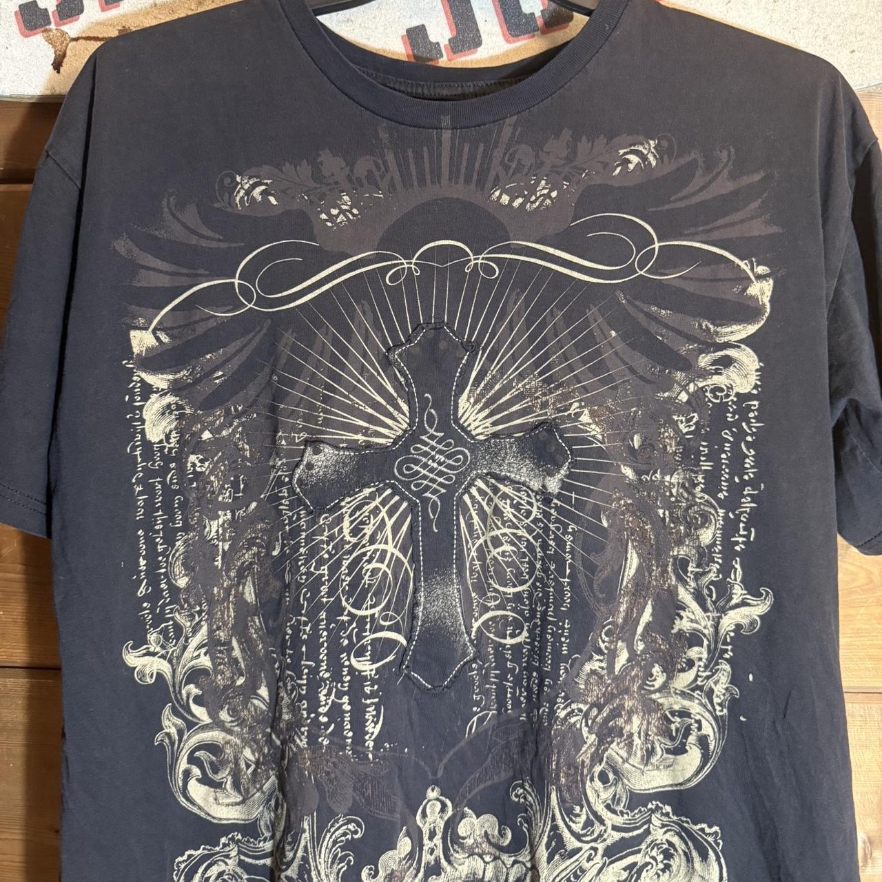 2000s cross and wings t shirt No tag but fits L 22... | Depop