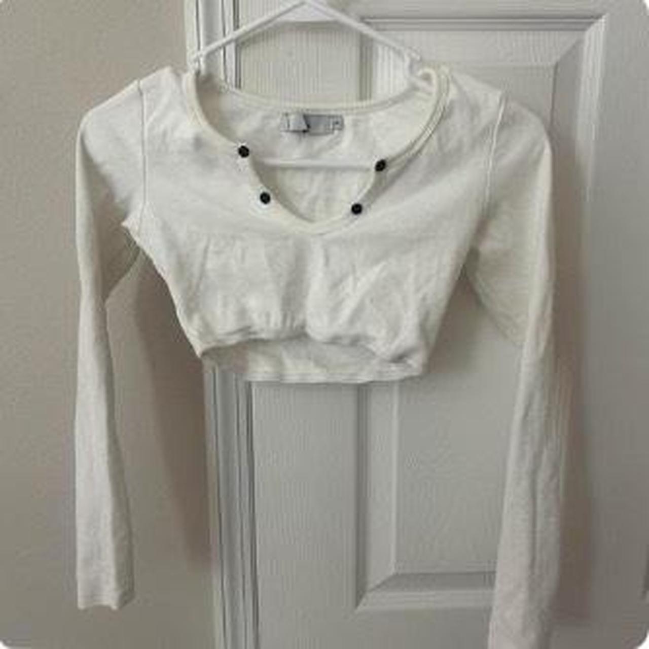 Adika size small (S) white cropped long sleeve with... | Depop