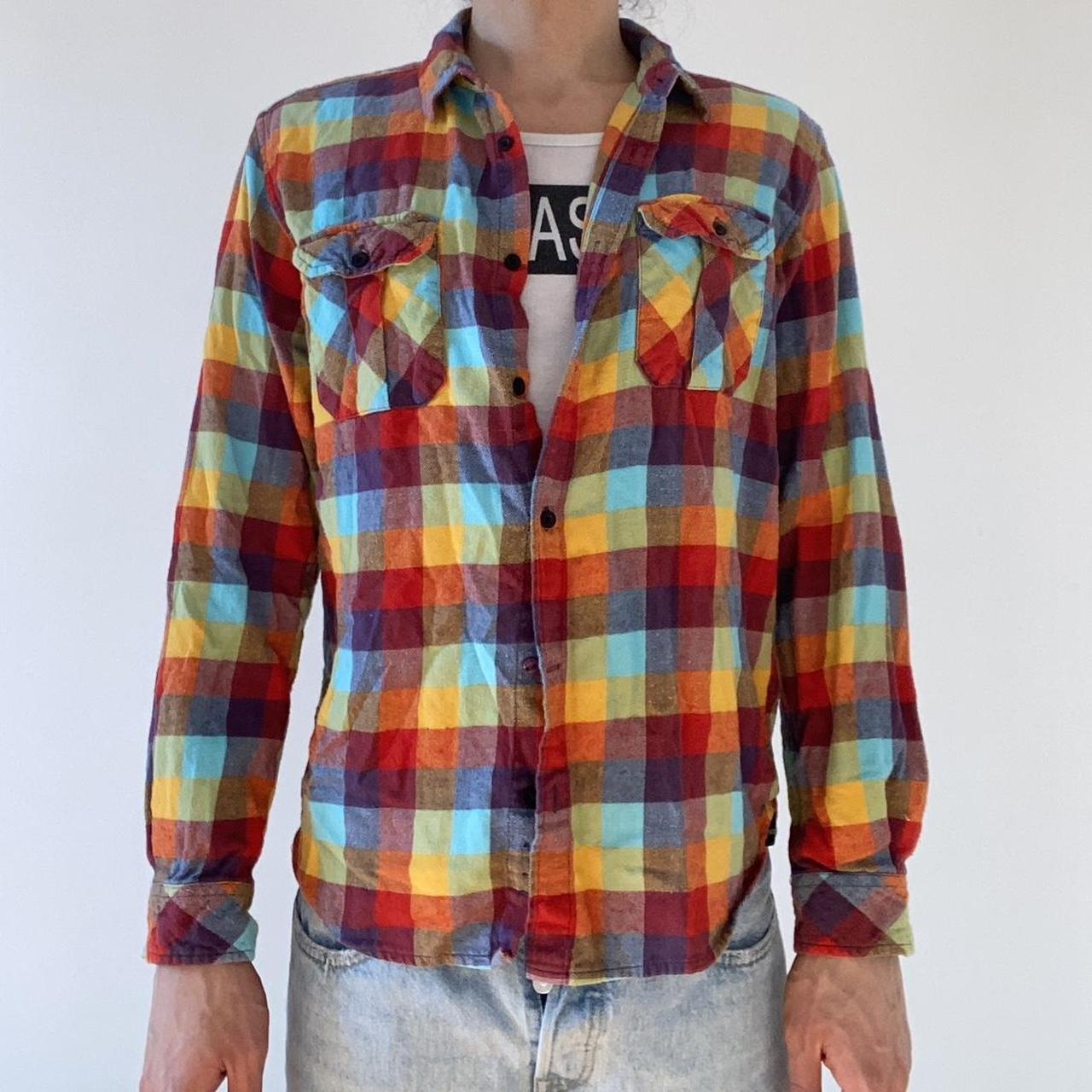 Vintage multicolor striped flannel shirt. - Depop