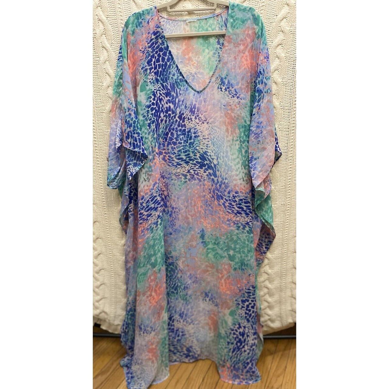 Sheer Colorful Mrs. Roper Kaftan Beach Coverup OSFM... | Depop