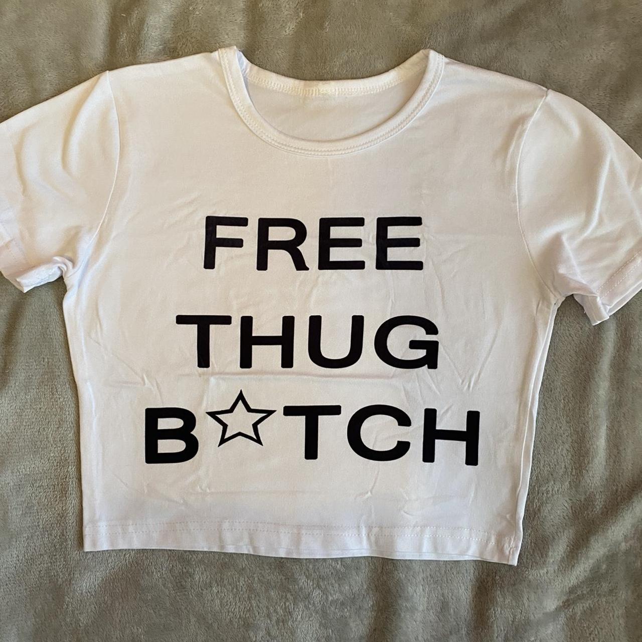 Free thug b*tch y2k retro style baby tee crop... - Depop