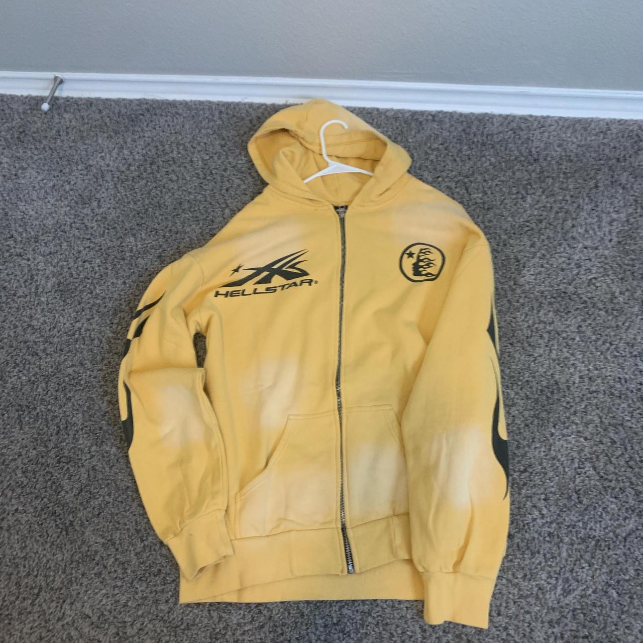 Hellstar yellow and black zip-up hoodie #goth #grunge | Depop