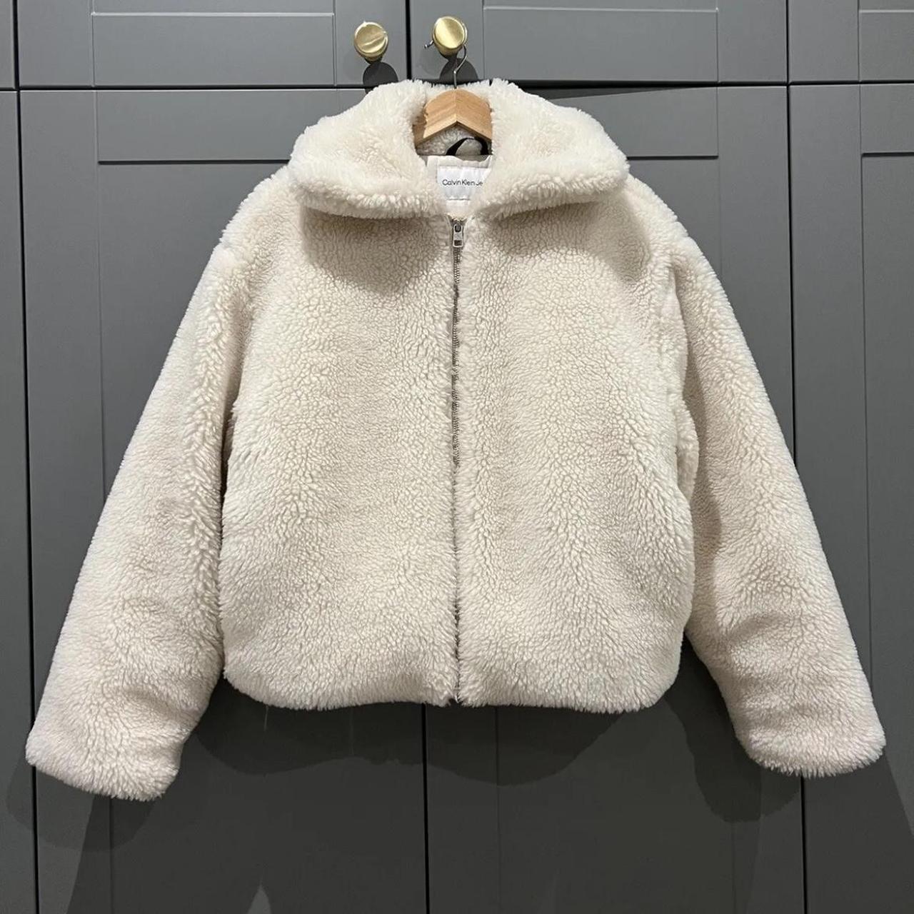 Calvin Klein Off White Ecru Faux Fur Teddy Sherpa