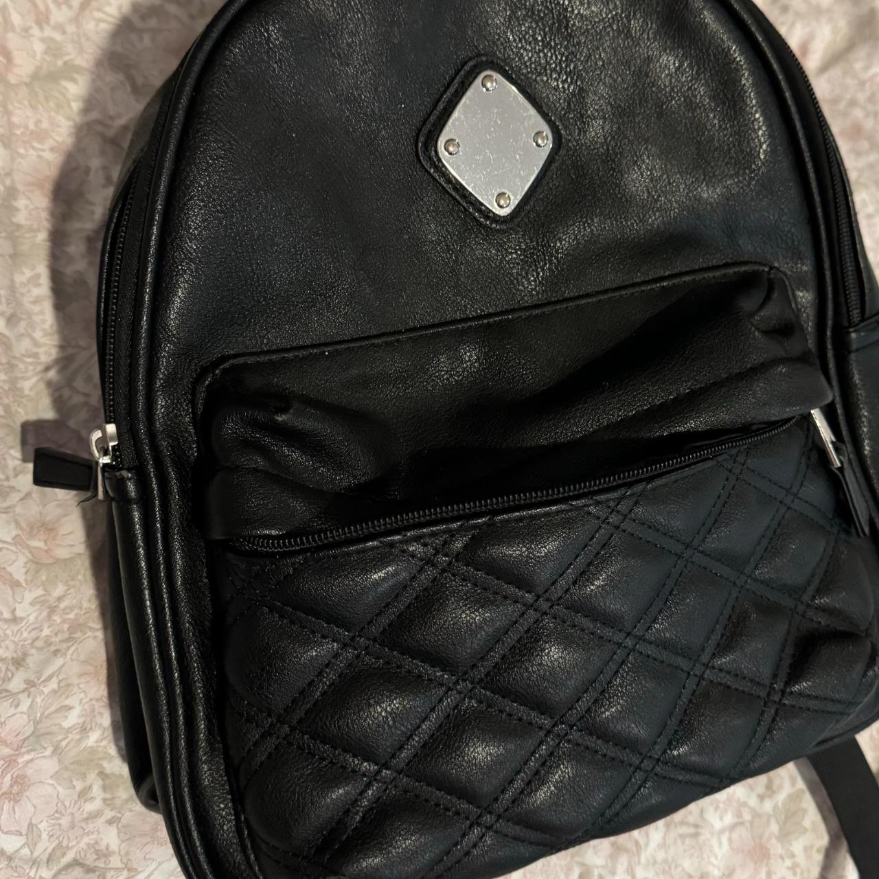 #cute retro black leather medium-size mini-backpack - Depop