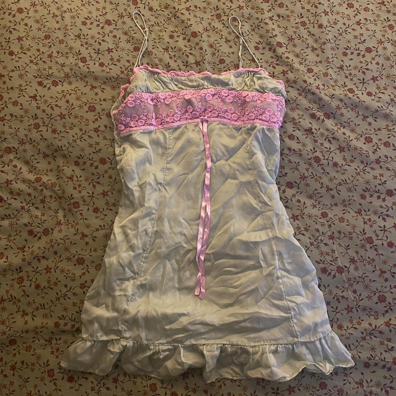 Ethereal ‘Becca Lace Trim Green Mini Slip Dress’ in... - Depop