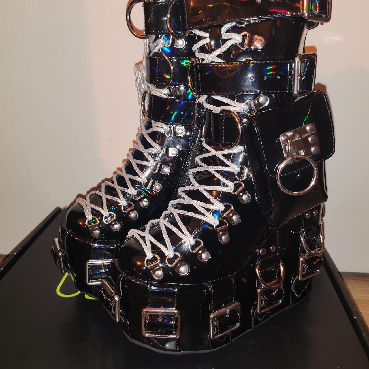 DOLLS KILL Darkest Bounty Holographic Traitor Boots... - Depop