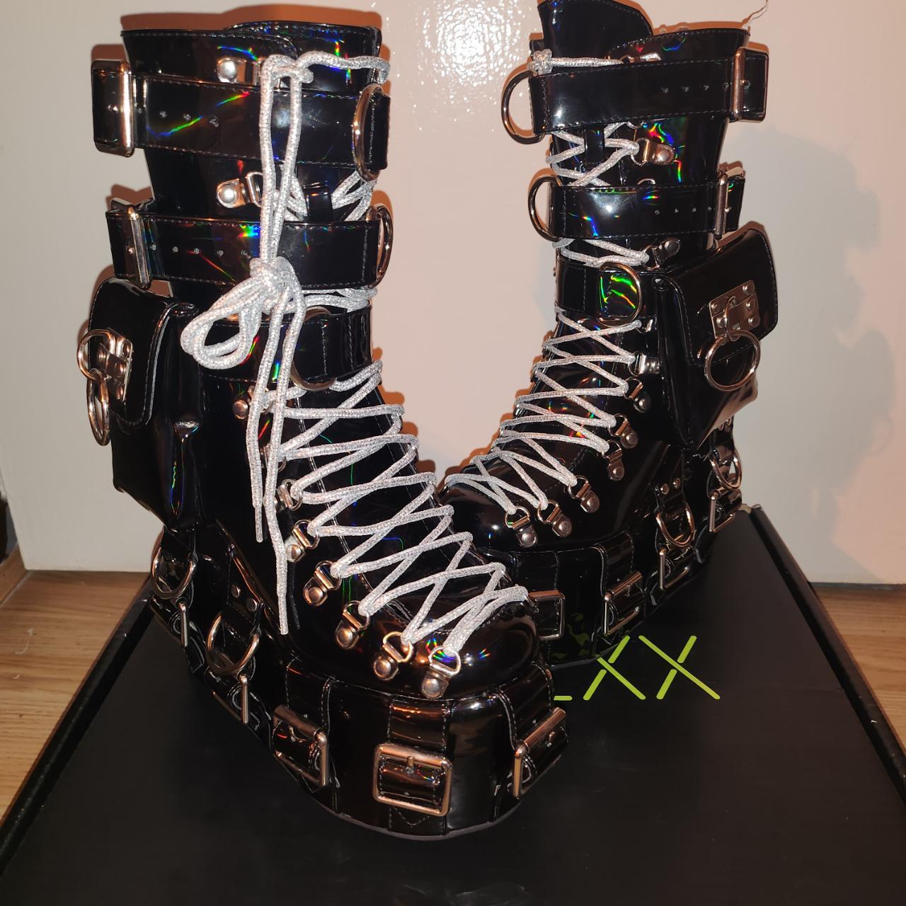 DOLLS KILL Darkest Bounty Holographic Traitor Boots... - Depop