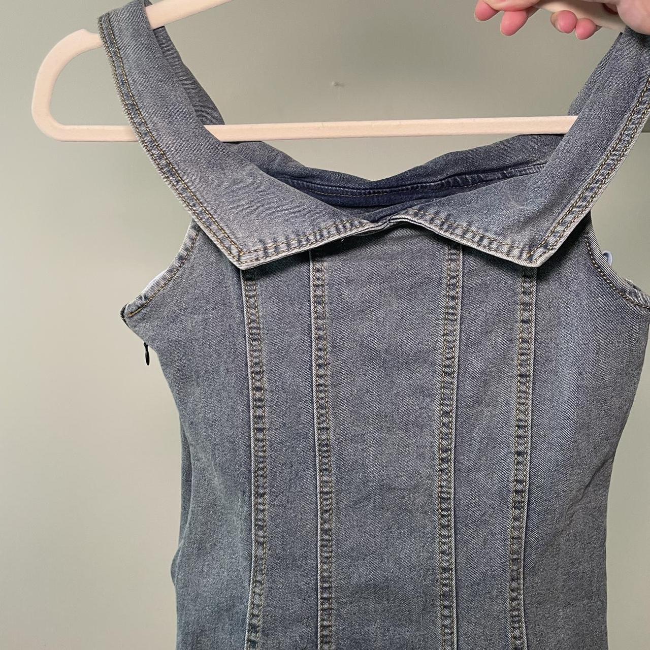 Denim drop waist pleated dress 🧚 . PTP: 14.5 in ... | Depop