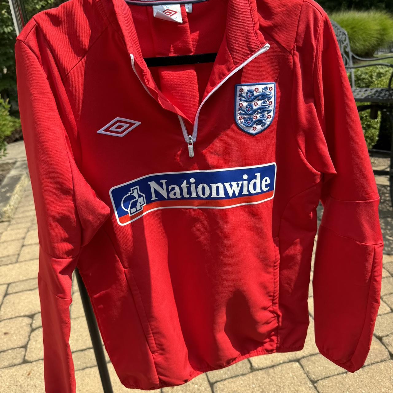 England Soccer Umbro red and white quarter zip jacket | Depop